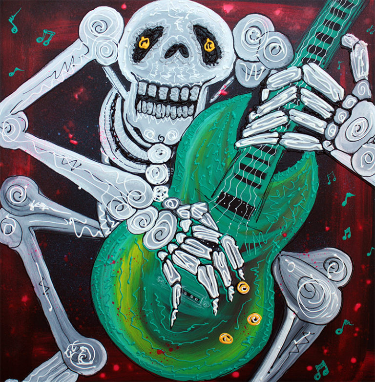 Skeleton Guitarist - Acrylics on Canvas, in Day Of The Dead