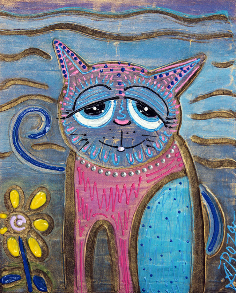 Color Me Cat - Mixed Media, in Small 8x10 Paintings